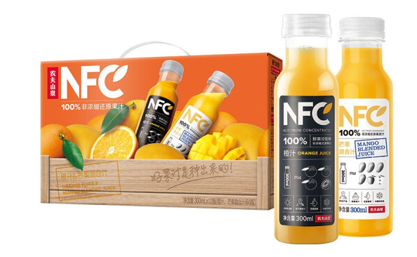 农夫山泉 100%NFC果汁饮料 300ml*12瓶（6瓶橙汁+6瓶芒果混合汁） 缤纷礼盒-融创集采商城