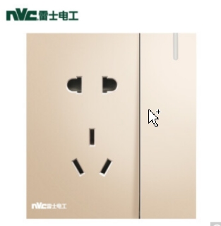 雷士电工（NVC）开关插座 五孔插座带一开双控86型10A 正5孔 二三插暗装墙壁1位开关面板 V5知希系列香槟金-融创集采商城