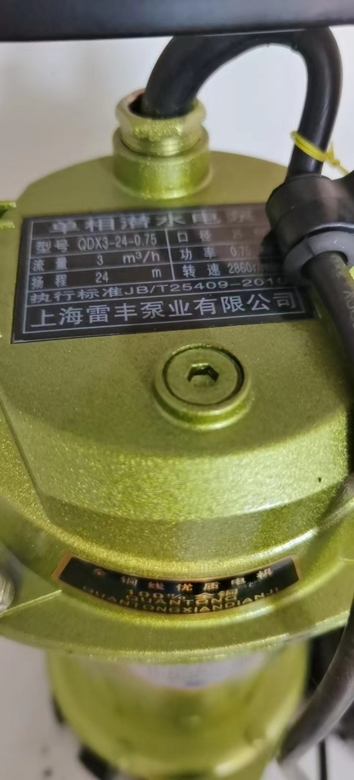 雷丰 单项潜水电泵全铜线QDX3-24-0.75,扬程24m功率0.75-融创集采商城