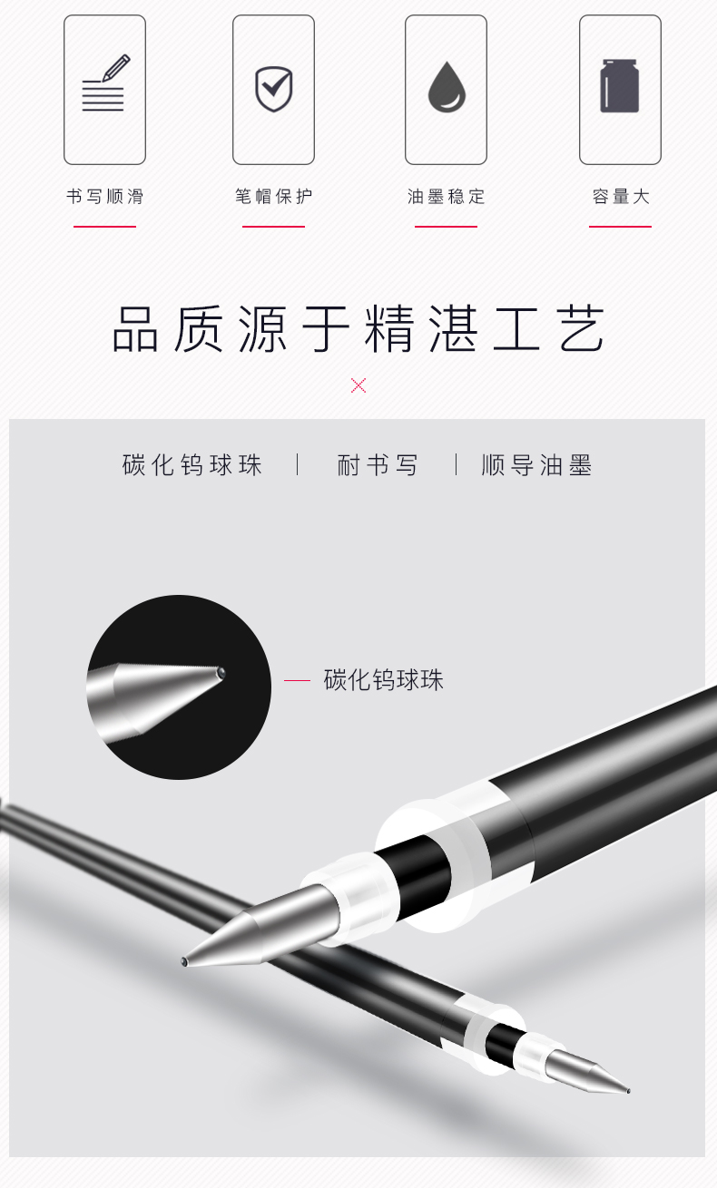 得力6906中性笔芯0.5mm弹簧笔 黑色-融创集采商城