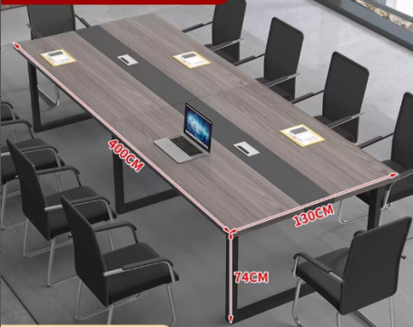 定制 会议桌 长400cm宽130cm高74cm厚2.5cm 黑架 灰橡木-融创集采商城