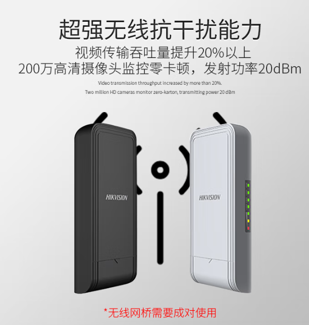 【华南自由贸易】【仅供海南地区】 海康威视无线电梯网桥监控专用200米2.4GHZ约60层可用WIFI发射点对点成对免配置POE网线供电DS ...